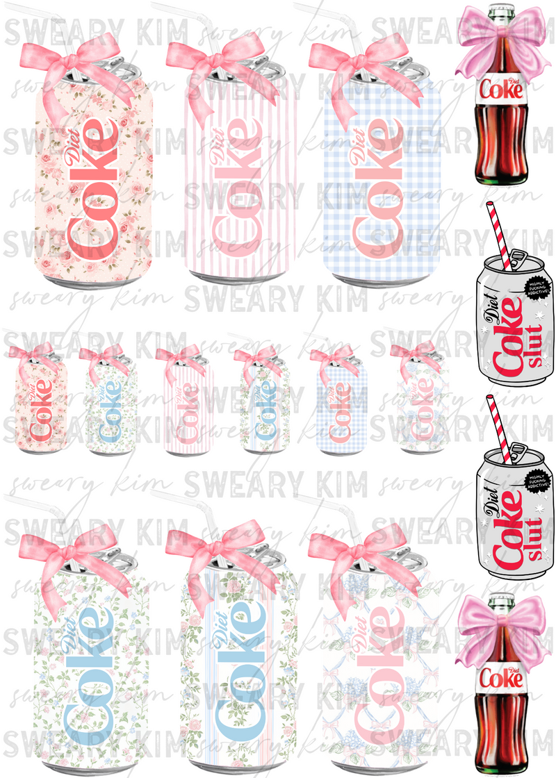 Girly Diet Cola Cans UV Dtf Element Sheet – Sweary Kim