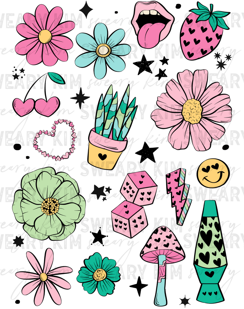 Exclusive Pink & Mint Retro UV Dtf Element Sheet – Sweary Kim