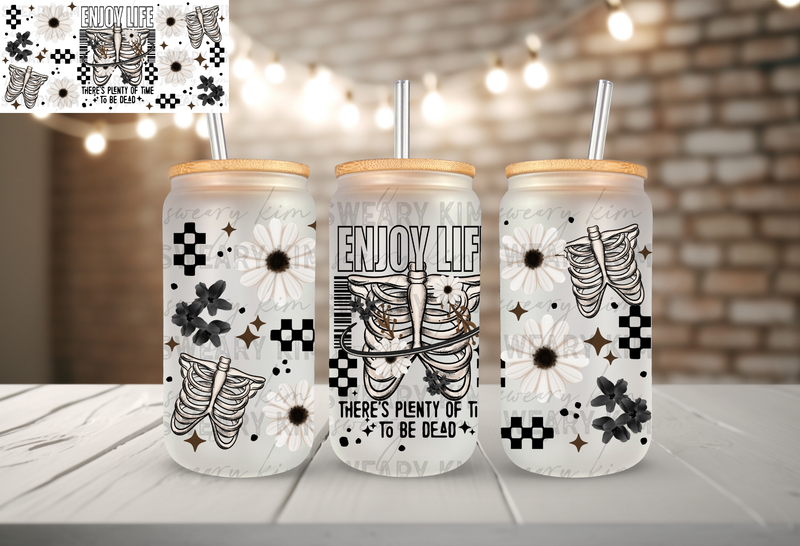 Enjoy Life Flower Ribs UV Dtf 16oz glass can wrap – Sweary Kim