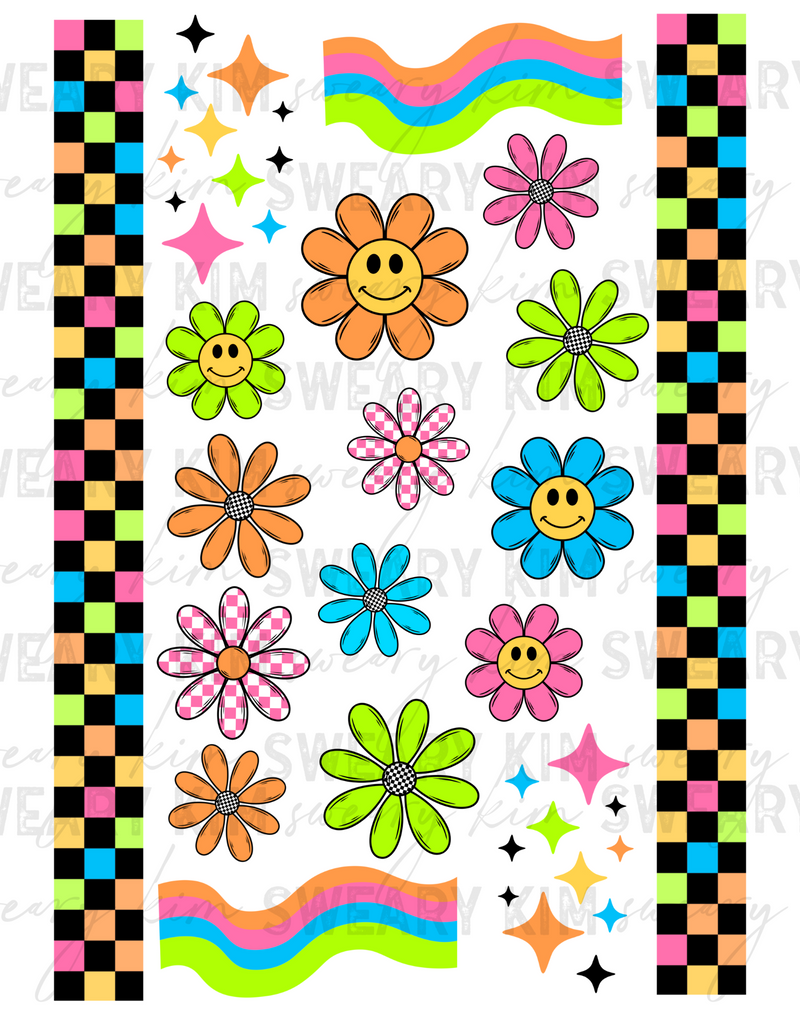 Exclusive Neon Checkers & Happy UV Dtf Element Sheet – Sweary Kim