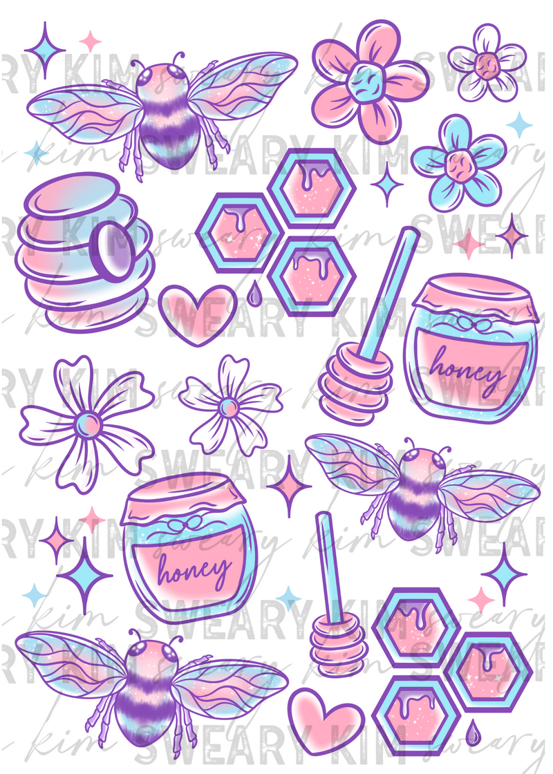 Exclusive Pastel Bee's & Honey UV Dtf Element Sheet – Sweary Kim