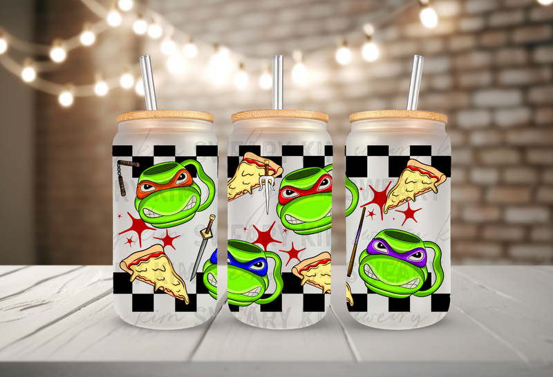 Turtles & Pizza UV Dtf 16oz glass can wrap – Sweary Kim
