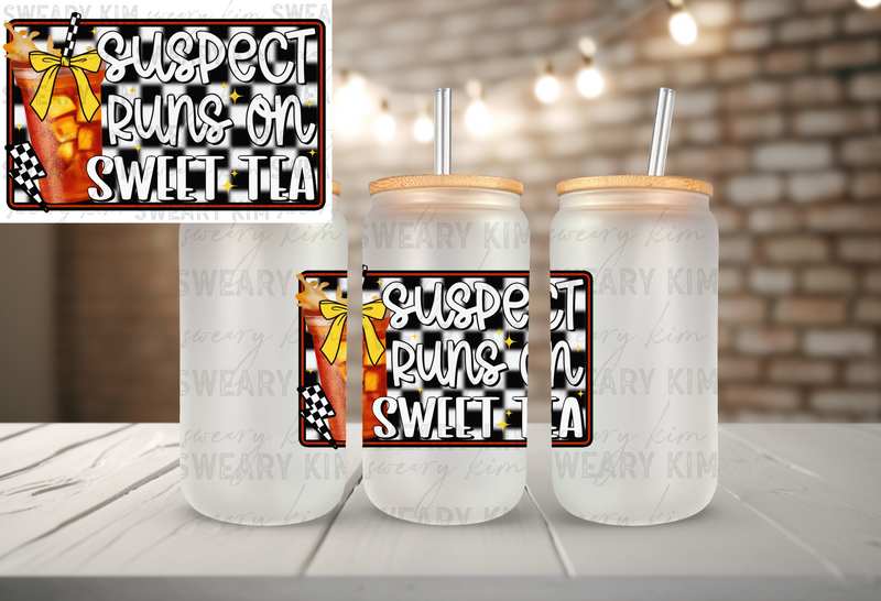 Suspect Runs On Sweet Tea UV Dtf Decal – Sweary Kim